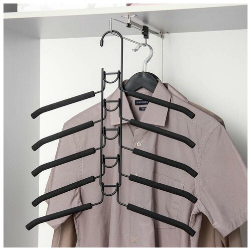 Вешалка-плечики для одежды Доляна, 5-ти уровневая, размер 40-44, со съёмными вешалками, антискользящее покрытие, цвет чёрный, 1 шт.