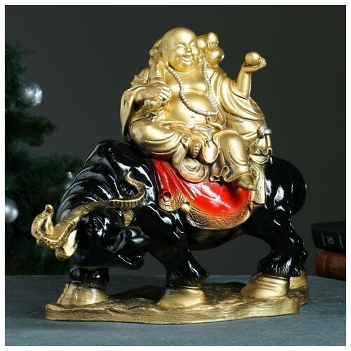 Фигура Хоттей на буйволе красное золото 46х22х37см