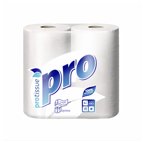 Полотенца бумажные рулонные «PROtissue» С162, 2-сл 2рул/уп, Белое, 12 упаковок
