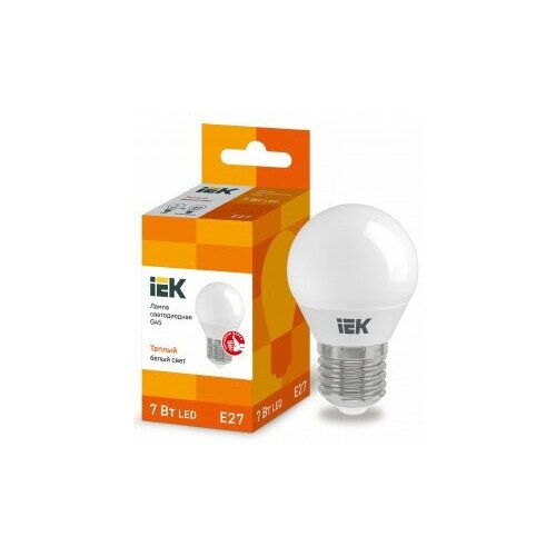 Светодиодная LED лампа IEK шар G45 E27 7W(630lm) 3000K 2K 78x45 матовая ECO LLE-G45-7-230-30-E27 (упаковка 16 штук)