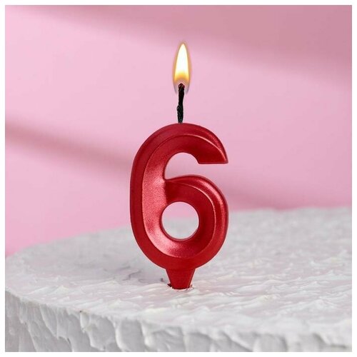 Свеча в торт "Грань", цифра "6", красный металлик, 7.8 см