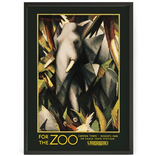 Мид-сенчури тревел плакат на стену Метро Лондона, Камден Таун Зоопарк 1934 год 70 x 50 см в тубусе