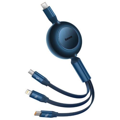 Кабель Baseus Bright Mirror 2 Series Retractable 3-in-1 Fast Charging Data Cable Type-C to M+L+C 100W 1.1m Blue (CAMJ010203)