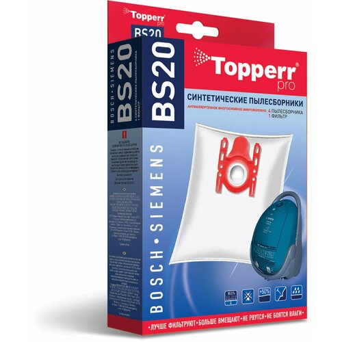 Мешок для пылесоса (пылесборник) синтетический TOPPERR BS20, BOSCH, SIEMENS, комплект 4 шт, 1401 1 шт .