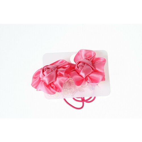 Резинка для волос Бантик розовый с розочкой уп.2шт