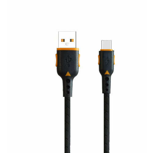 Кабель USB - Type-C FaisON K-90 Force, 1.0м, 3,0А, цвет: чёрный, оранжевая вставка