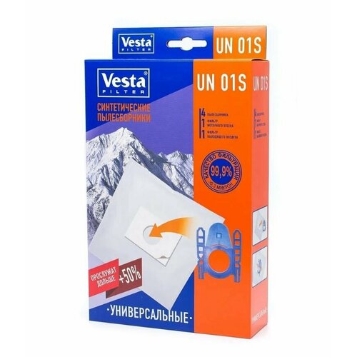 Мешки-пылесборники Vesta filter UN 01 S универсальные, 4 шт + 2 фильтра