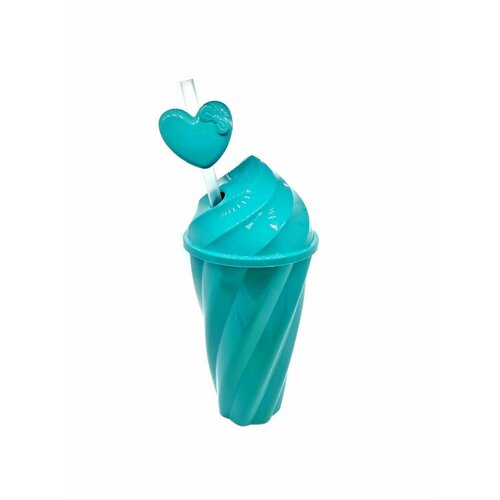 Стакан пластиковый / Стакан "Мороженое" с крышкой и трубочкой, 400 мл. / Стакан детский, зеленый
