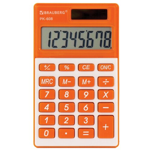 Калькулятор карманный BRAUBERG PK-608, оранжевый, 5 шт.