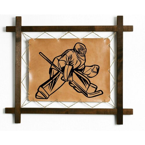 Картина "Хоккеист вратарь", подарок, натуральная кожа, BoomGift