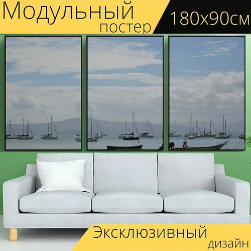 Модульный постер "Пляж, лодки, флорианополис" 180 x 90 см. для интерьера