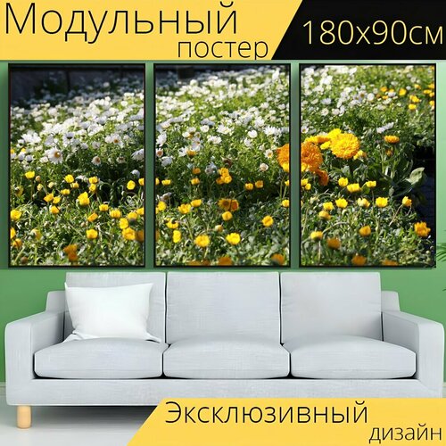 Модульный постер "Весенние цветы, сад, цветок" 180 x 90 см. для интерьера