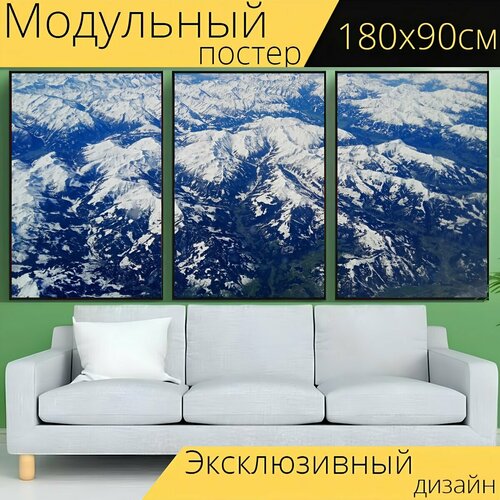 Модульный постер "Снег, горы, пейзаж" 180 x 90 см. для интерьера