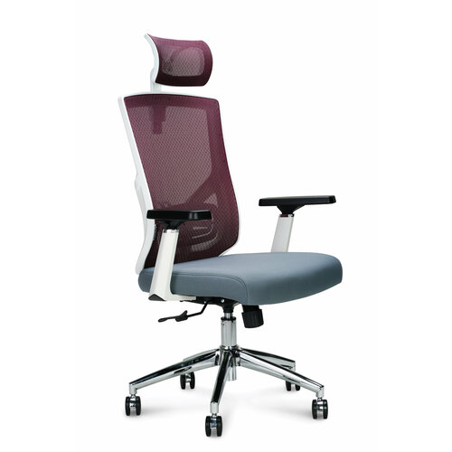 Компьютерное, офисное кресло Гарда SL / Статус, серая ткань / вишневая сетка / белый корпус