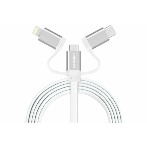 Кабель CROWN USB - microUSB/USB Type-C/Lightning CMCU-3182 white CM000002151 16213674