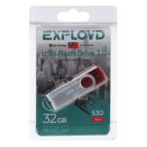 Флешка Exployd 530, 32 Гб, USB2.0, чт до 15 Мб/с, зап до 8 Мб/с, красная