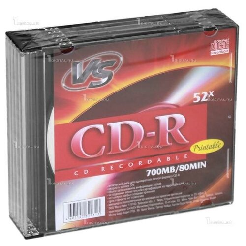 Диски VS CD-R80 700Mb 52x Slim case (5) Ink Printable (VSCDRIPSL501)