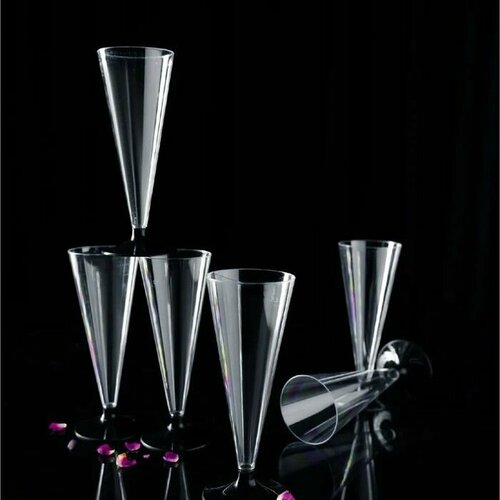 Фужер одноразовый для шампанского Конус, 100 мл, с чёрной ножкой, цвет прозрачный