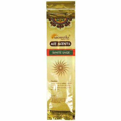 Ace Scents WHITE SAGE Natural Masala Incense Sticks, Aromatika (белый шалфей натуральные ароматические палочки, Ароматика), 20 палочек.