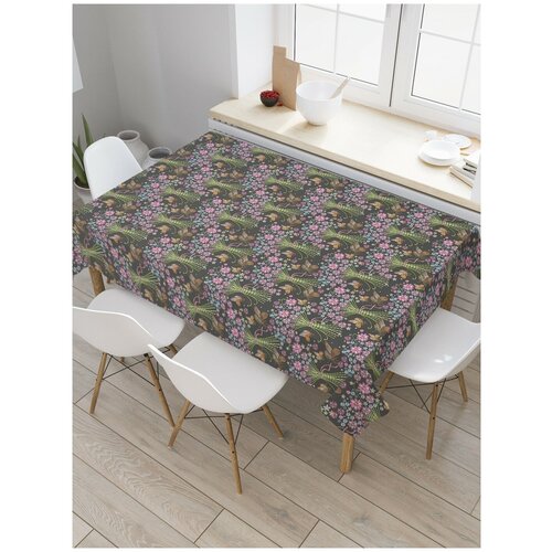 Скатерть прямоугольная JoyArty на кухонный стол "Нежные букеты с бабочками" из оксфорда, 180x145 см