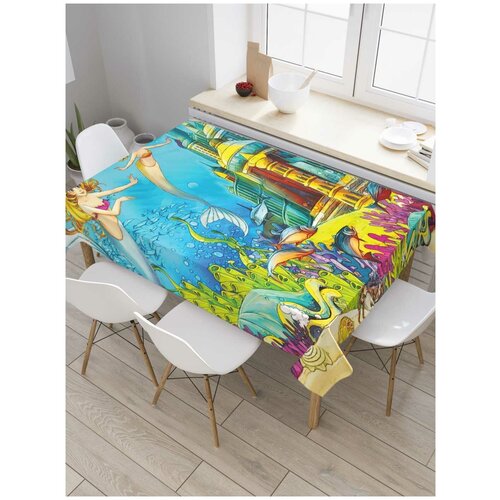 Скатерть прямоугольная JoyArty на кухонный стол "Королевство русалок" из оксфорда, 120x145 см