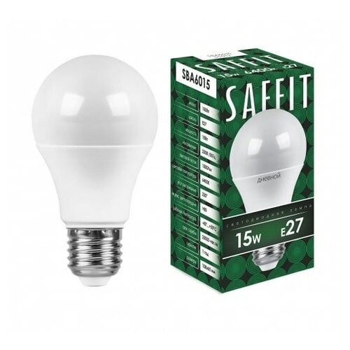 Лампа светодиодная LED 15вт Е27 дневной (SBA6015) | код 55012 | SAFFIT ( 1шт. )