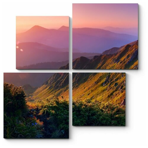 Модульная картина Летний пейзаж в горах на рассвете 100x100