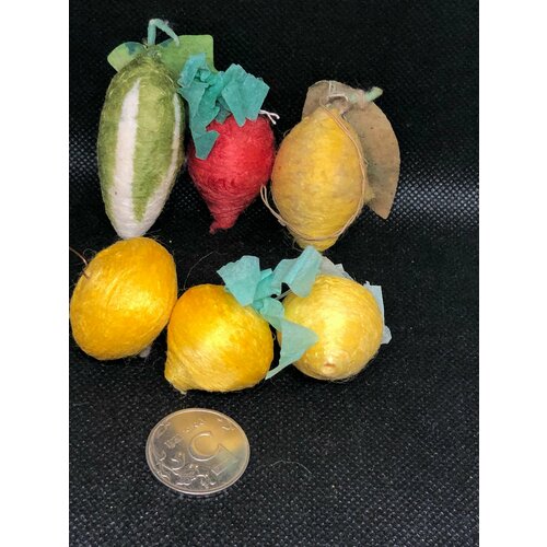 Елочная игрушка СССР набор овощи-фрукты ватные, папье-маше 6 шт № 8