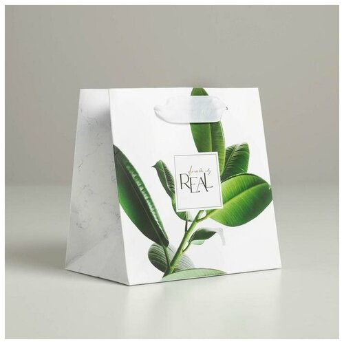 Пакет ламинированный квадратный "Листья", 14x14x9 см