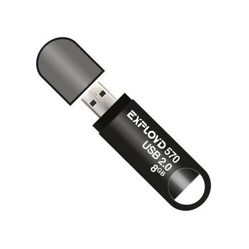 Флешка Exployd 570, 8 Гб, USB2.0, чт до 15 Мб/с, зап до 8 Мб/с, чёрная