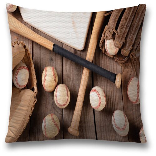 Наволочка декоративная на молнии, чехол на подушку JoyArty "Бейсбольный набор" 45х45 см