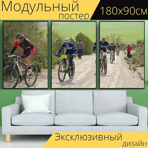 Модульный постер "Велосипед, карьера, спорт" 180 x 90 см. для интерьера