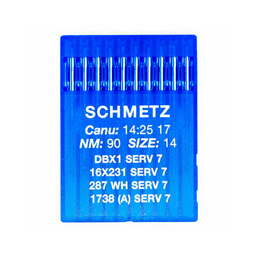 Иглы для промышленных швейных машин Schmetz, тонкая колба 1738/DBx1 SERV7 №90, 10 шт.