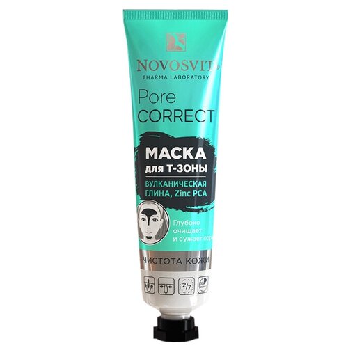 Novosvit Маска для Т-зоны вулканическая глина, Zinc PCA Pore Correct, 40 г, 40 мл