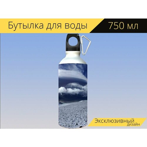 Бутылка фляга для воды "Снег, ice, облако" 750 мл. с карабином и принтом