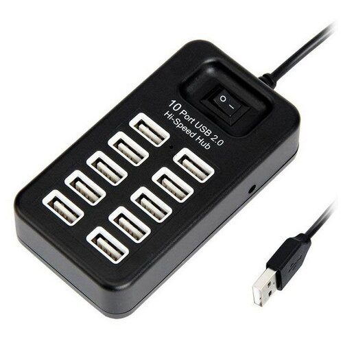 Высокоскоростной USB HUB/ 10 USB портов 2.0 с кабелем 1м с выключателем питания/ 480 Мбит/ Дисконт 63