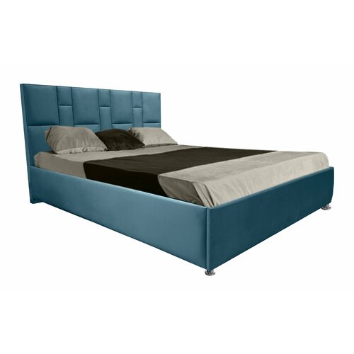 Двуспальная кровать Манхэттен 180x200 с подъемным механизмом и с коробом для белья велюр бирюзовый без ножек