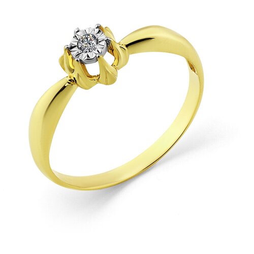 Кольцо Master Brilliant, белое, комбинированное, желтое золото, 585 проба, бриллиант, размер 17.5