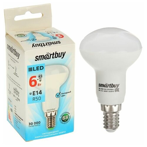 Smartbuy Лампа cветодиодная Smartbuy, R50, 6 Вт, E14, 4000 К, дневной белый свет