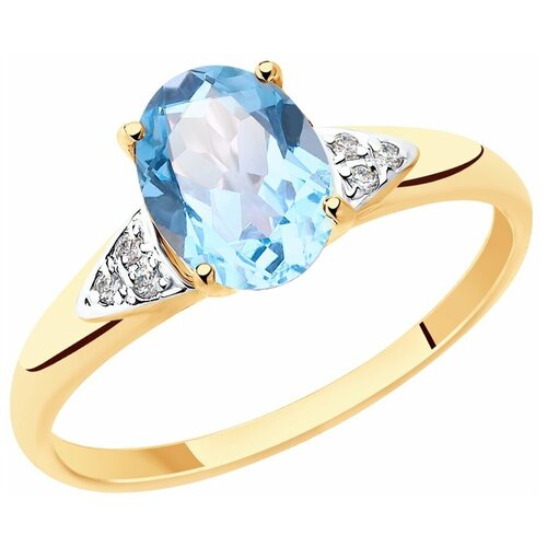 Кольцо Diamant, красное золото, 585 проба, топаз, фианит, размер 16.5