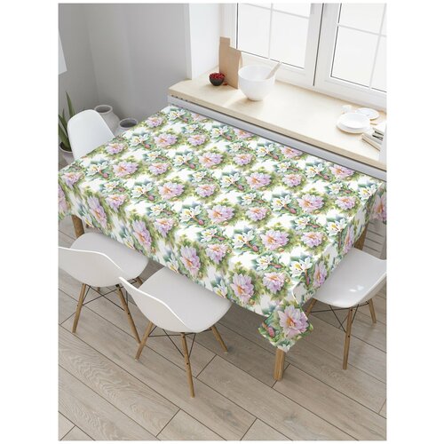Скатерть прямоугольная JoyArty на кухонный стол "Хризантемы и магнолии" из оксфорда, 120x145 см