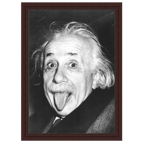 Портрет Эйнштейна с языком, в рамке, печать на холсте 21х30 см.