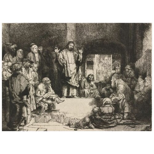 Репродукция на холсте Проповедь Христоса (1652) Рембрандт 69см. x 50см.