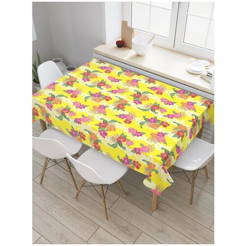 Скатерть прямоугольная JoyArty на кухонный стол "Букет тропических цветов" из оксфорда, 120x145 см