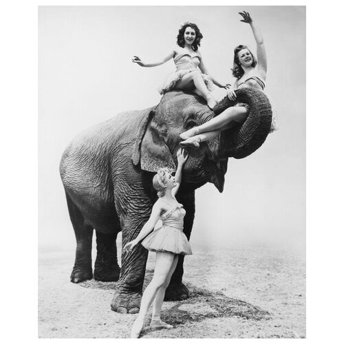 Постер на холсте Девушки со слоном 30см. x 37см.
