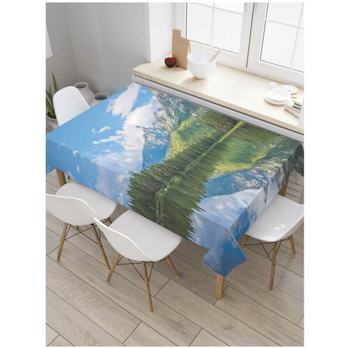 Скатерть прямоугольная JoyArty на кухонный стол "Река рисует горные картины" из оксфорда, 120x145 см