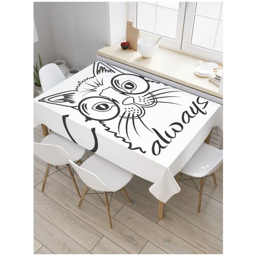Скатерть прямоугольная JoyArty на кухонный стол "Крутой кот" из оксфорда, 120x145 см