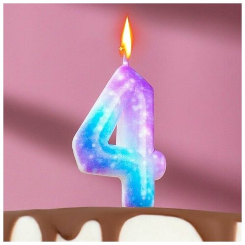 Свеча в торт на шпажке Галактика, цифра 4, 5,5 см