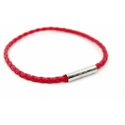 Плетеный браслет Handinsilver ( Посеребриручку ) Браслет плетеный кожаный с магнитной застежкой, размер 17 см, серебряный, красный