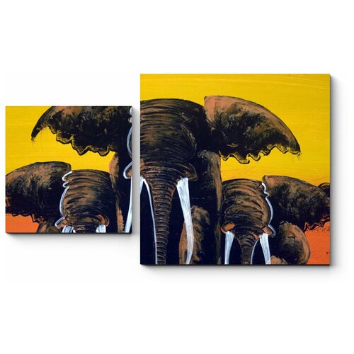 Модульная картина Могучее трио слонов 50x30